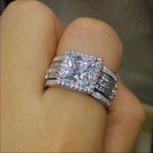 Jewelry | Size 7real Silver 3 In 1 Engagement Ring Set | Poshmark